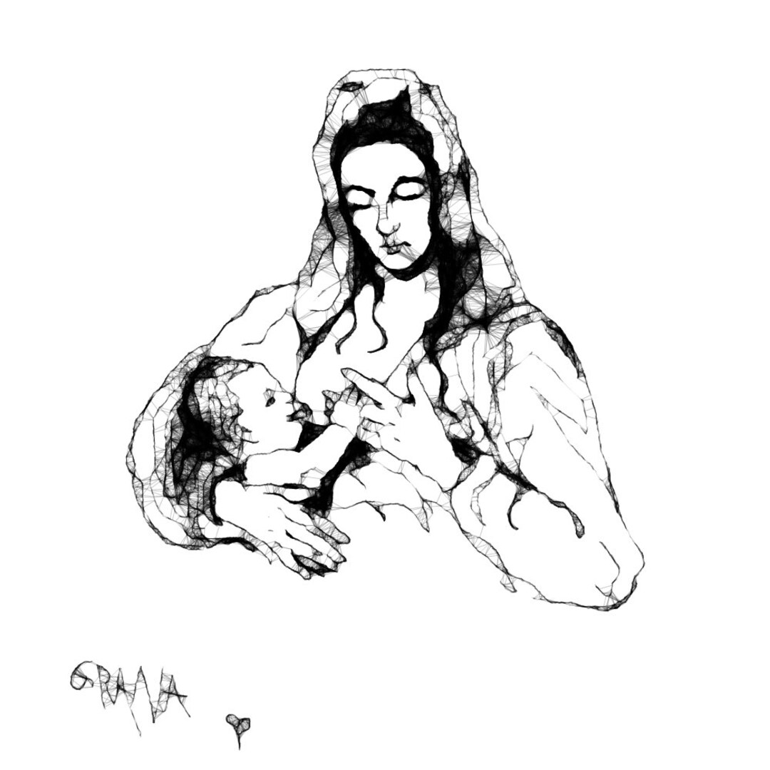 Digital Drawing of Mother Breastfeeding Child - Etsy