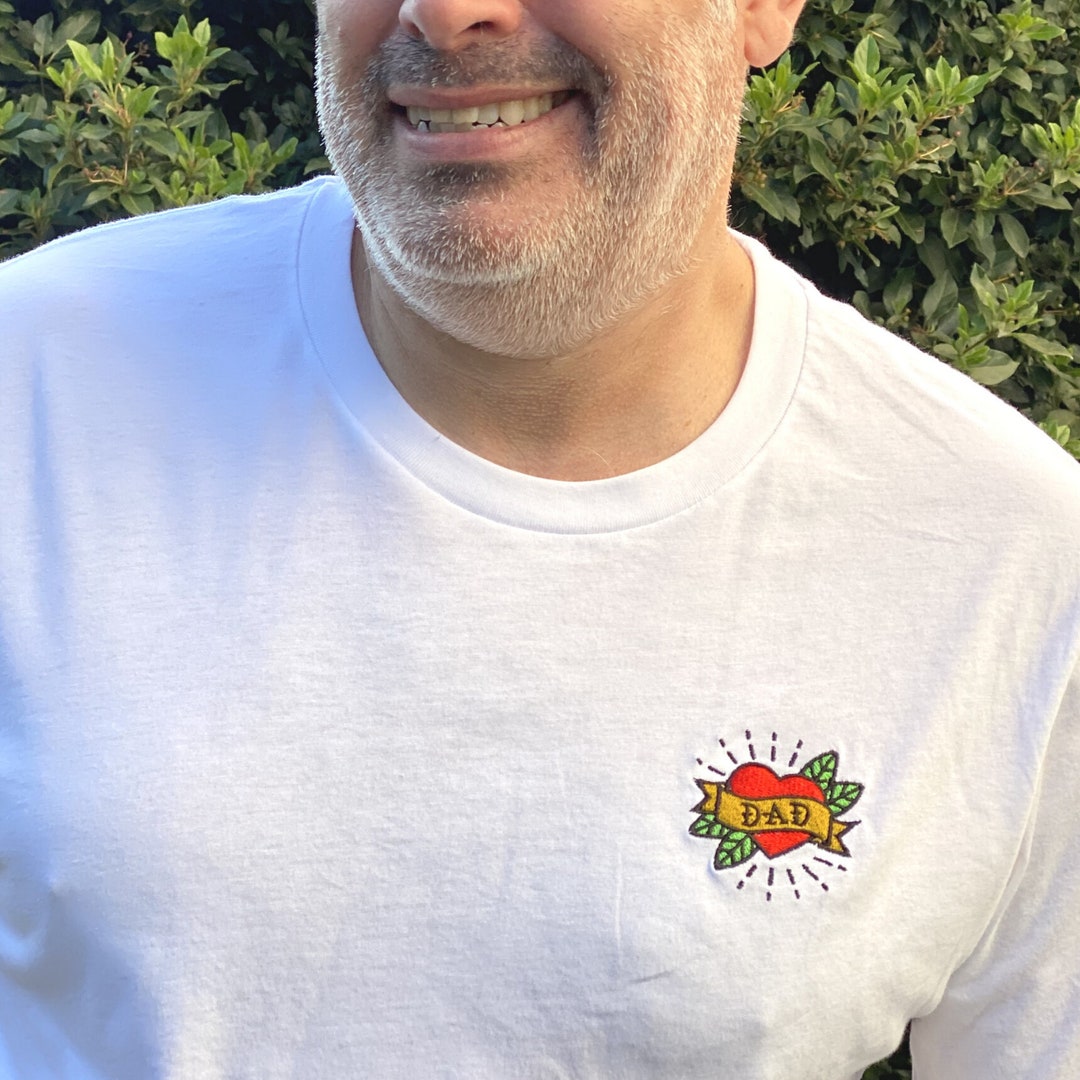 Men's Dad Embroidered Tattoo Heart White T-shirt - Etsy