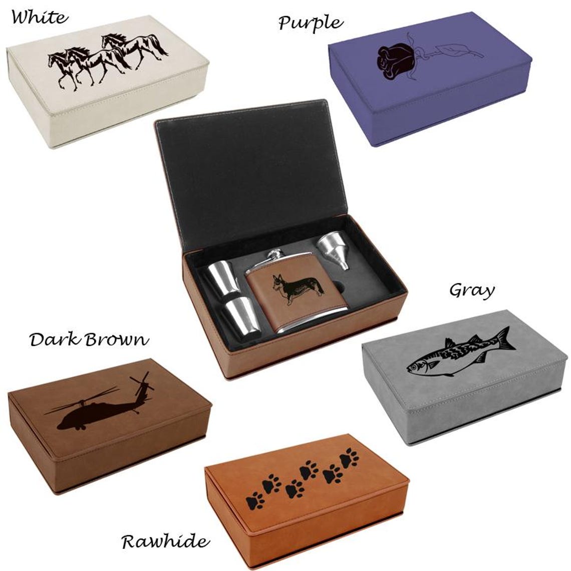 Flower Leatherette Flask Gift Set With Your Choice of Flower Designs ...