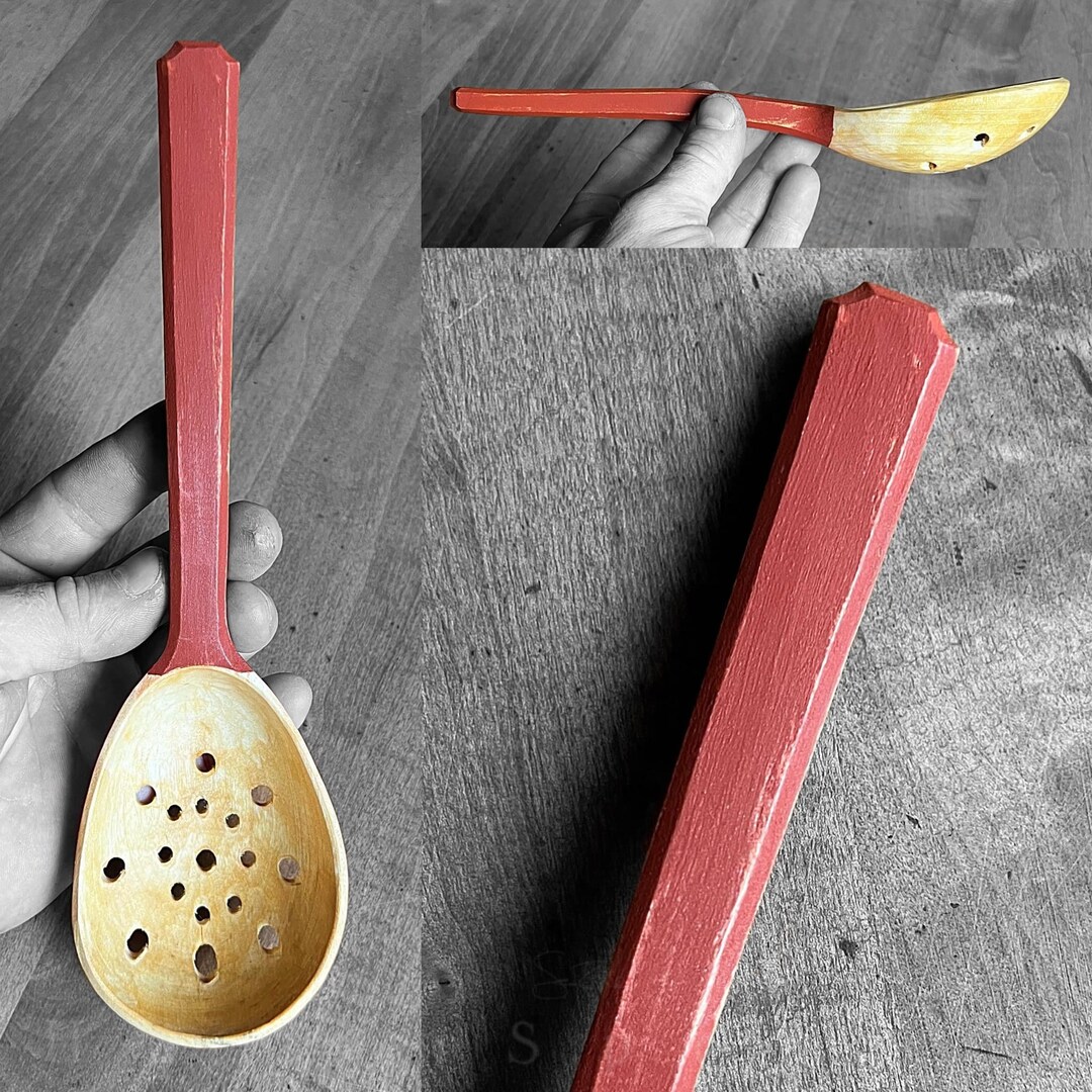 Strainer Spoon W/ Terra Cotta Milk Paint- Hand Carved - Etsy