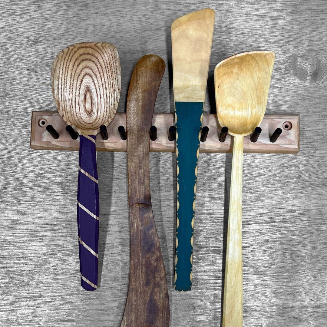 Hickory Spoon Rack W/ Ebonized Oak Pegs holds 4-5 Spoons - Etsy
