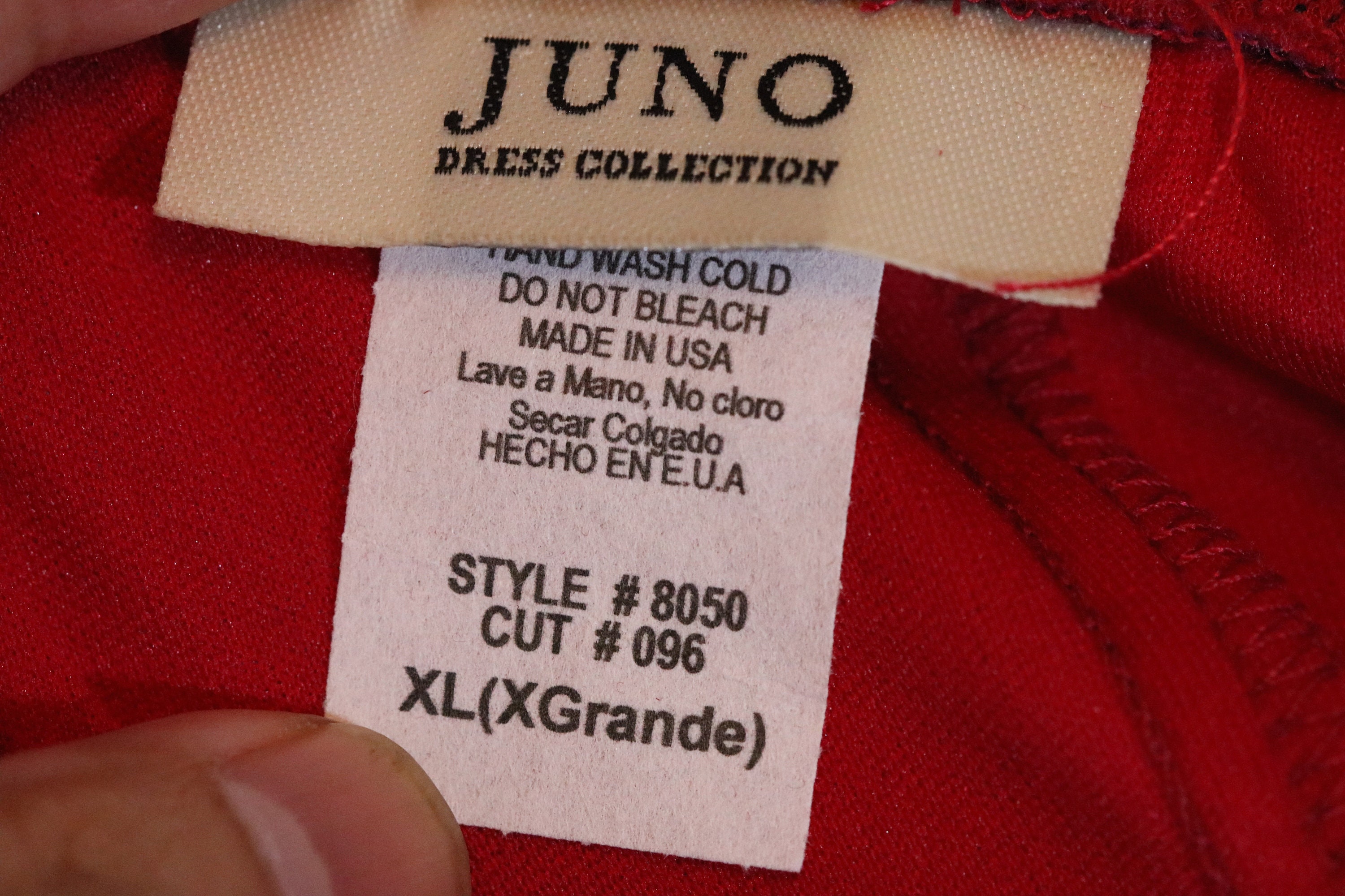 Vintage JUNO Dress Collection Red Polyester Blend Rhinestone Accent ...