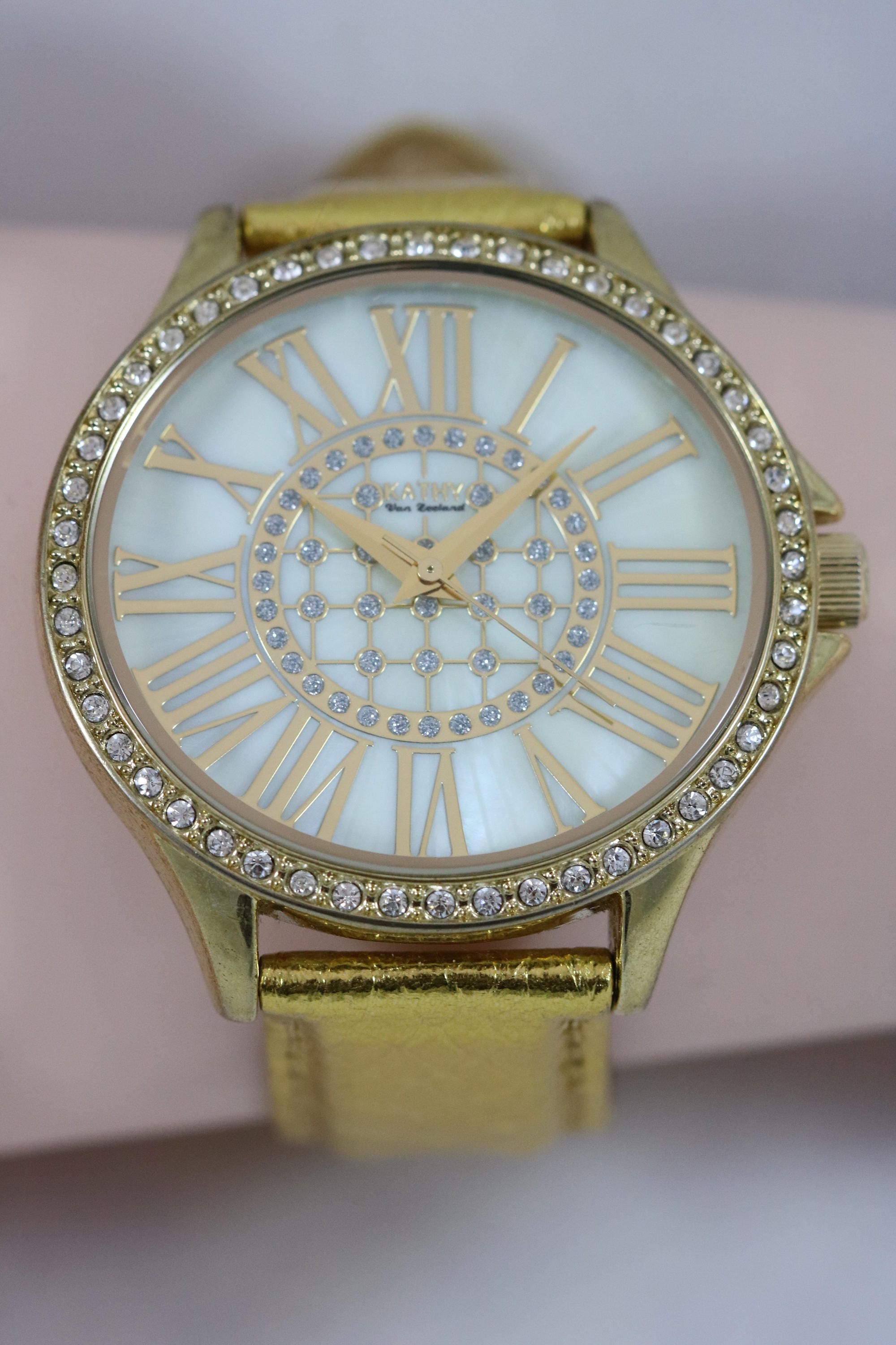 Vintage Kathy Van Zeeland Gold Tone Rhinestone Bling Stainless Steel ...