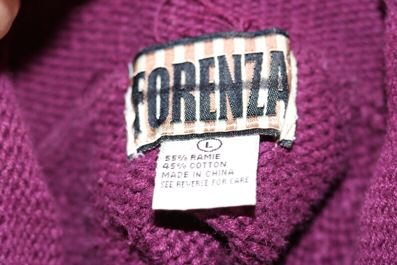 Vintage FORENZA Purple Ramie Blend Long Sleeve Cable Knit Sweater Size ...