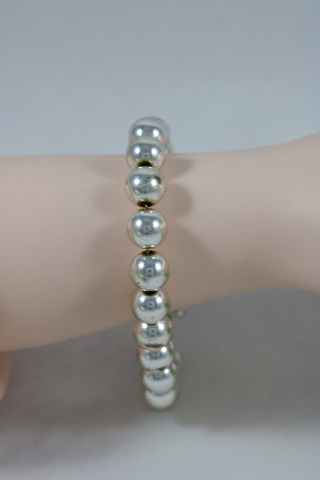 RLL Ralph Lauren Signed Vintage Silver Tone Bead Toggle Back Bracelet ...