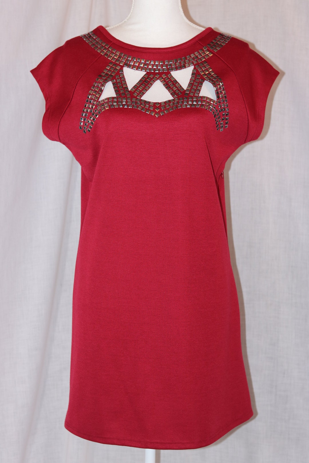 Vintage BCBG Max Azria Red Polyester Triangle Cut Out Studded ...