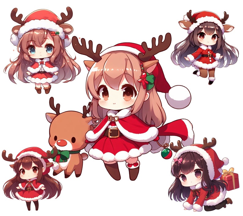 10 Adorable Christmas Chibi Girls Collection Cute Girl Chibi - Etsy