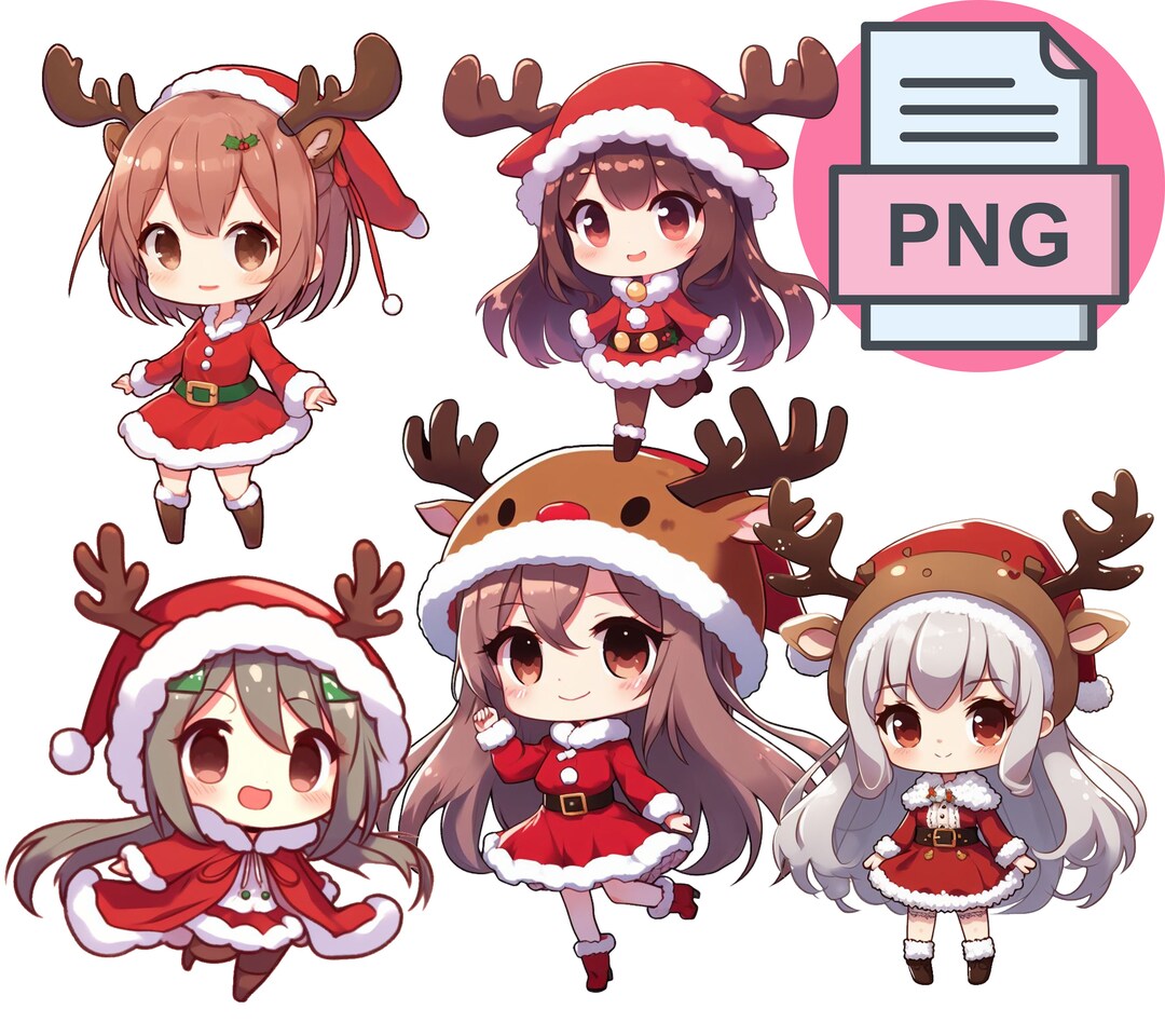 10 Adorable Christmas Chibi Girls Collection Cute Girl Chibi - Etsy