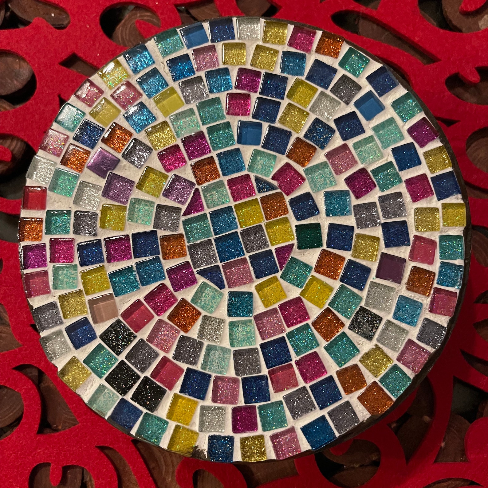 Plant Stand, Handmade Round Plant Stand, Mosaic Plant Riser SMALL ...