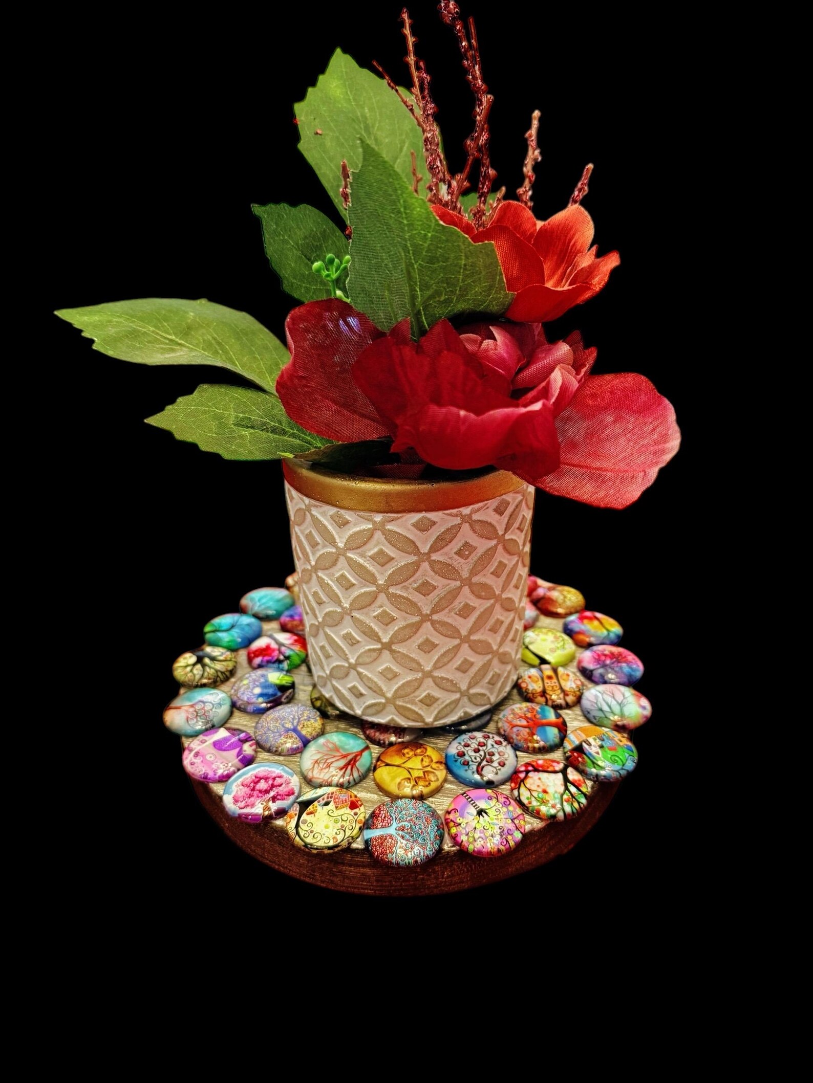 Large Tree of Life Plant Stand: Silver Scalloped Edges, Mosaic ...