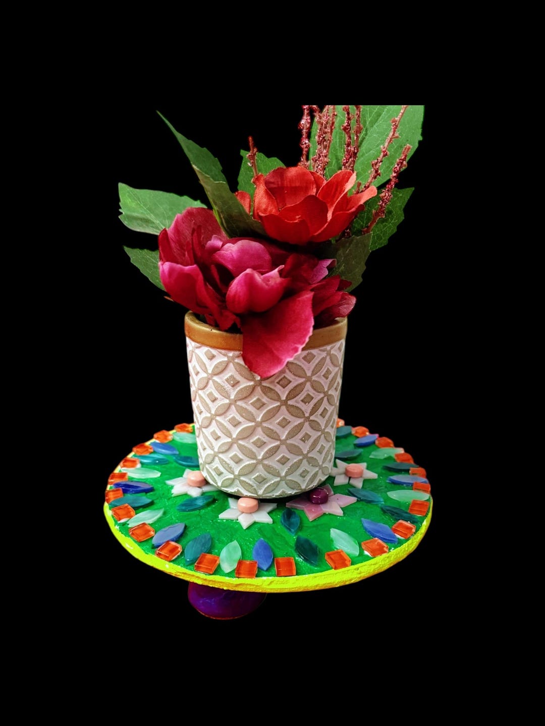 Multicolored Indoor Plant Stand | Mosaic Plant Stand | Colorful Plant ...