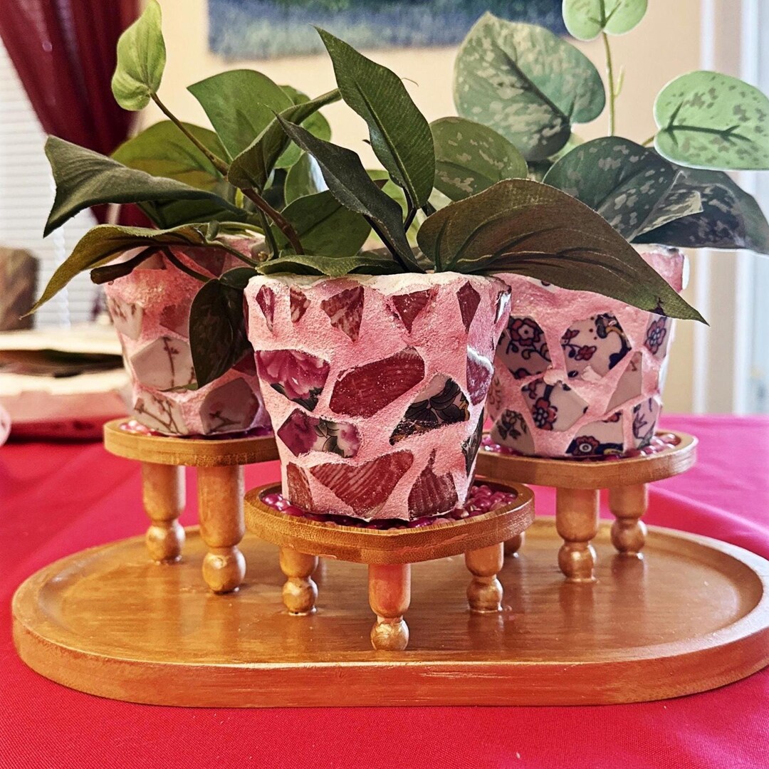 3 Tier Plant Riser | Pink Crystal Misaic - Etsy