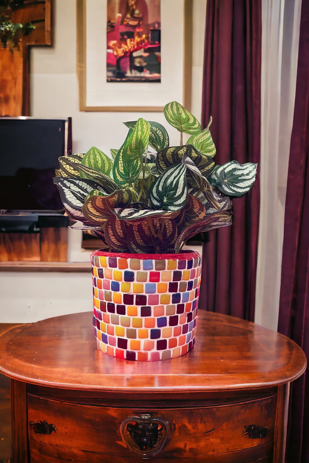Rainbow Mosaic Plant Pot: Colorful Ceramic Tile Planter - Etsy