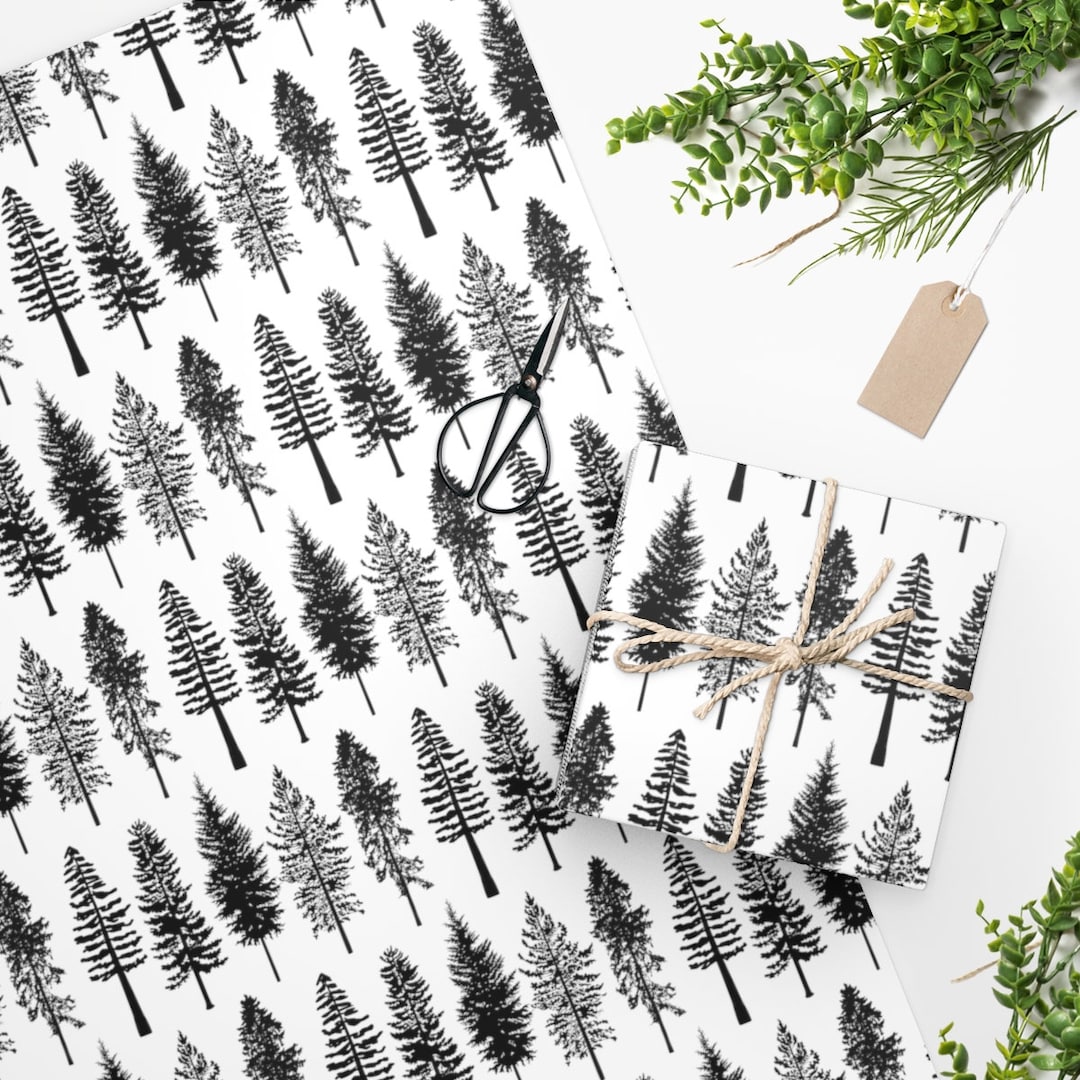 Black and White Christmas Tree Wrapping Paper Modern - Etsy