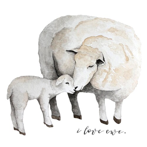 Mama and Baby Sheep Lamb Watercolor Print - Etsy