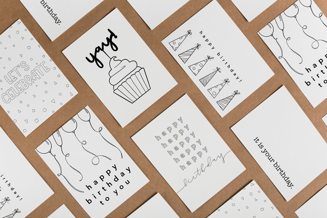 Simple Birthday Cards Set of 6 Greeting Cards With Envelopes - Etsy