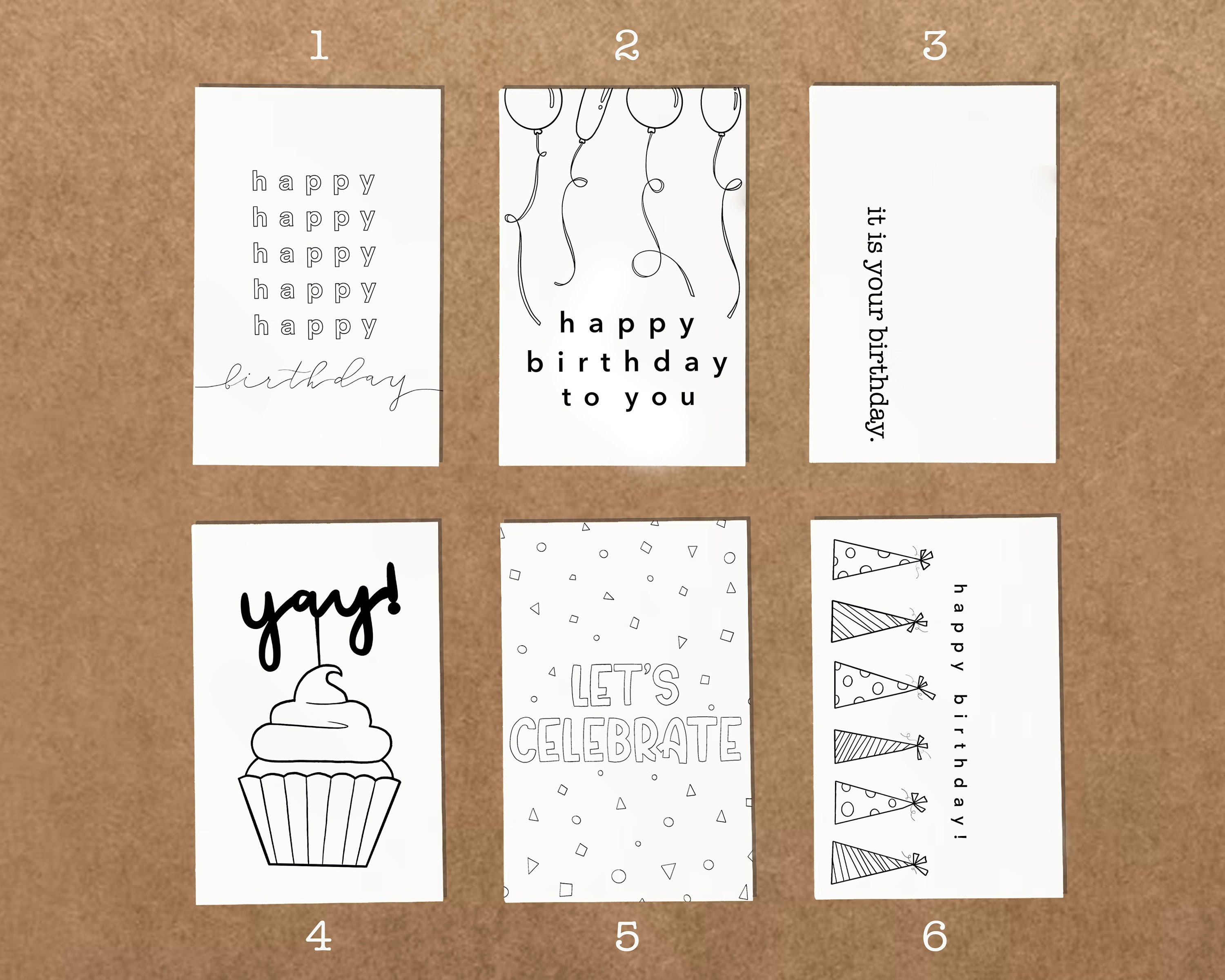 Simple Birthday Cards Set of 6 Greeting Cards With Envelopes - Etsy