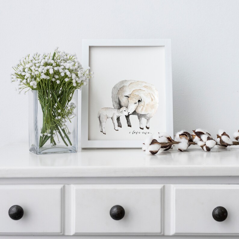 Mama and Baby Sheep Lamb Watercolor Print - Etsy