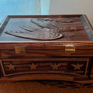Red Mahogany Stained Pine Box: Eagle Relief, Gold Details - Etsy