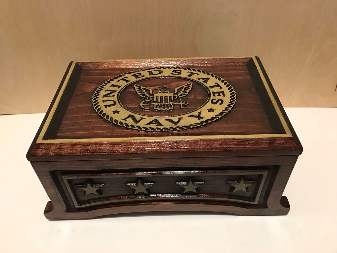U.S. Navy Wooden Box With American Flag Felt Bottom (inside) - Etsy