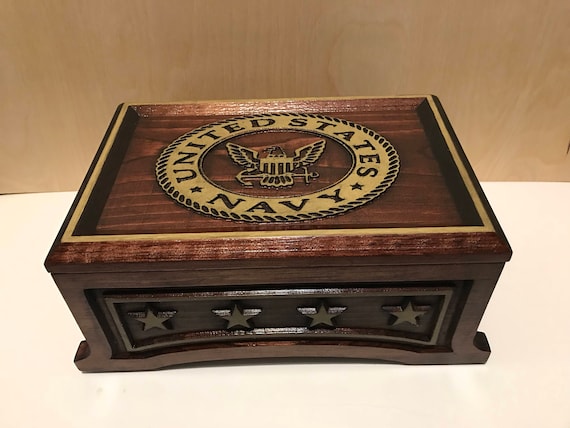 U.S. Navy Wooden Box with American Flag felt bottom inside | Etsy