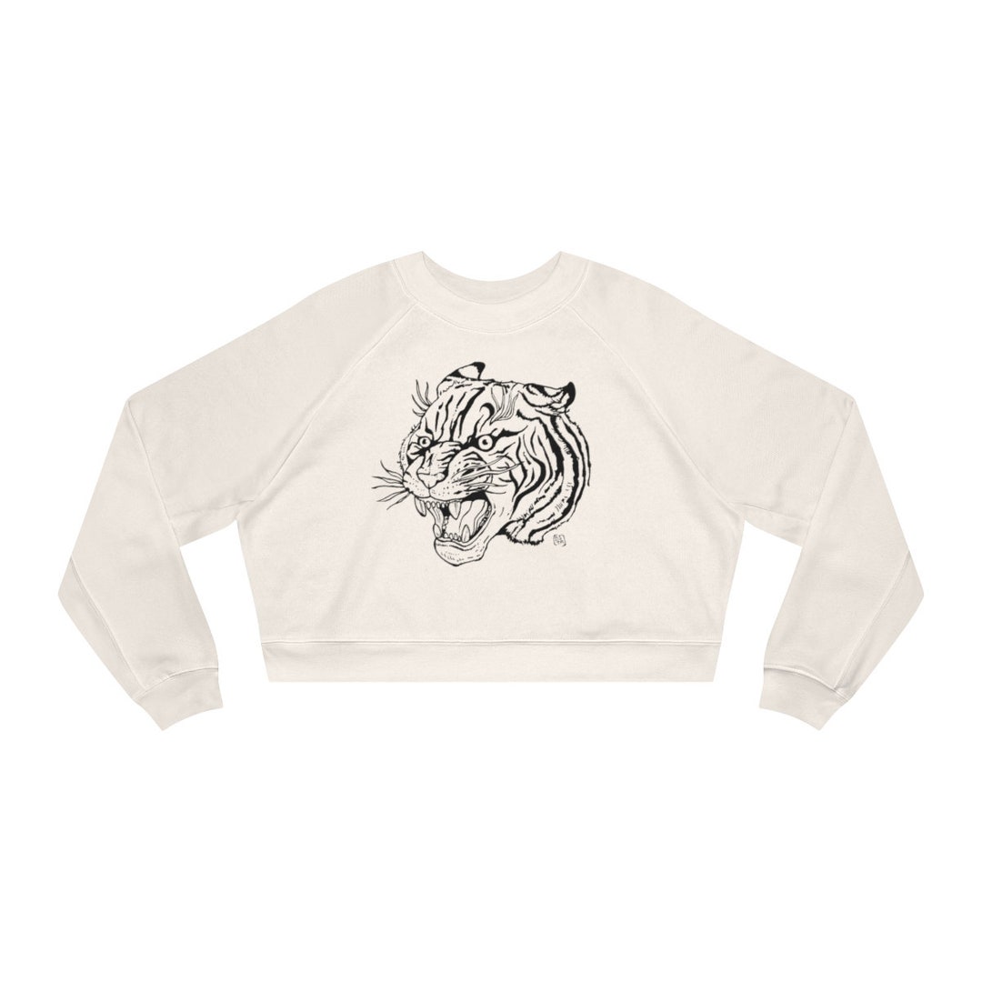 Snarling Tiger Cropped Fleece Pullover, Tiger Sweatshirt, Tiger Head ...