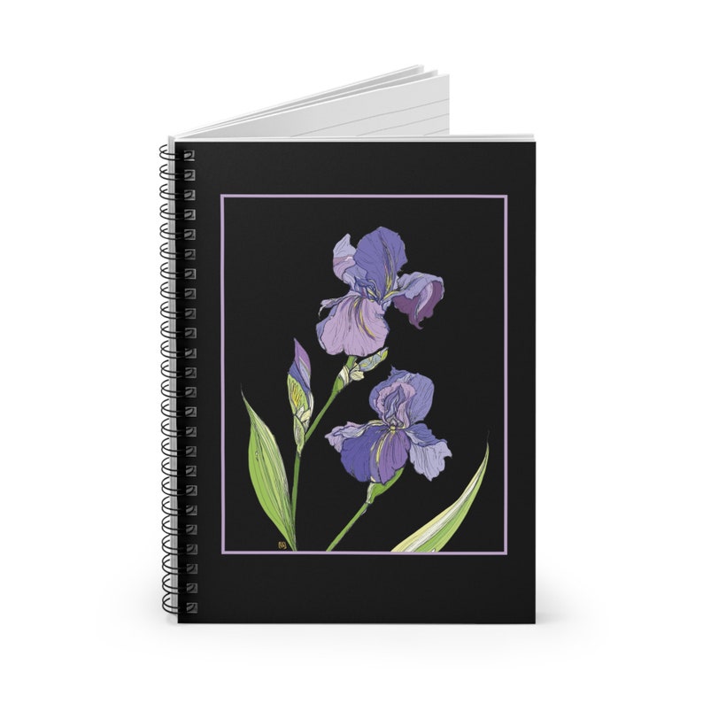 Purple Iris Floral Spiral Notebook - Ruled Line, Hand-drawn Art ...
