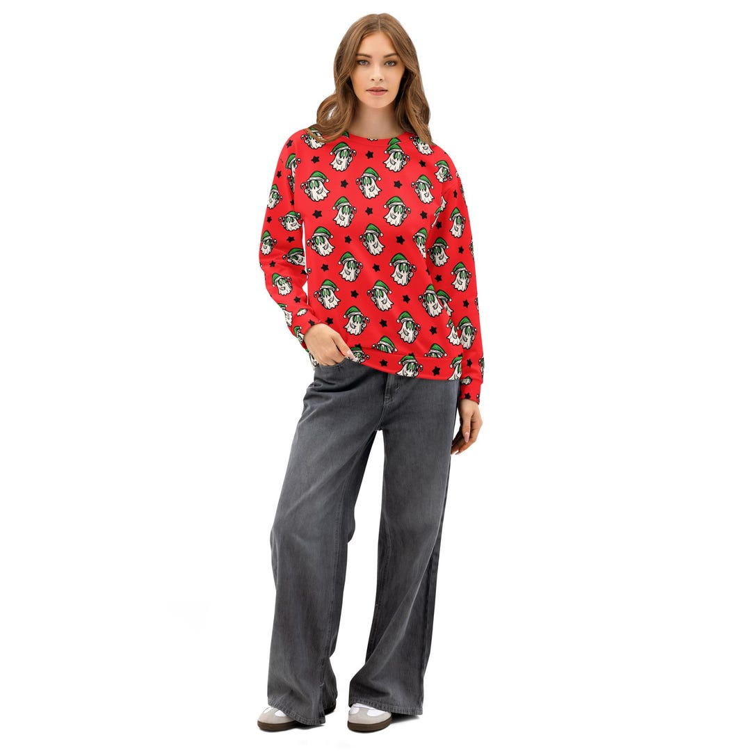 Spooky Ghost Candy Cane Xmas All Over Print Cotton Sweatshirt, Creepy ...