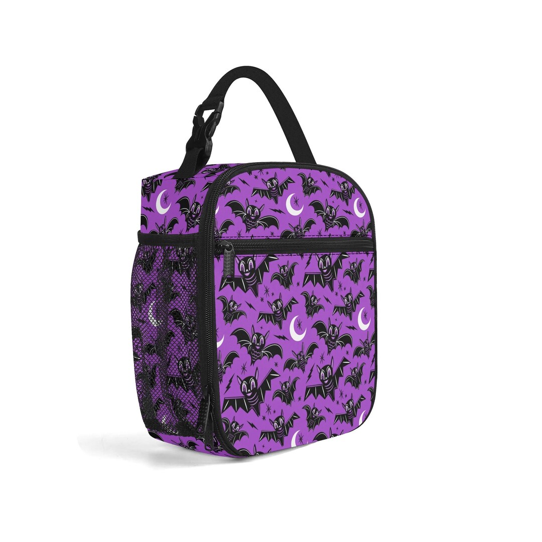 Purple Black Cute Bat Lunch Bag, Gothic Bat Lunch Tote, Gothic Lunch ...