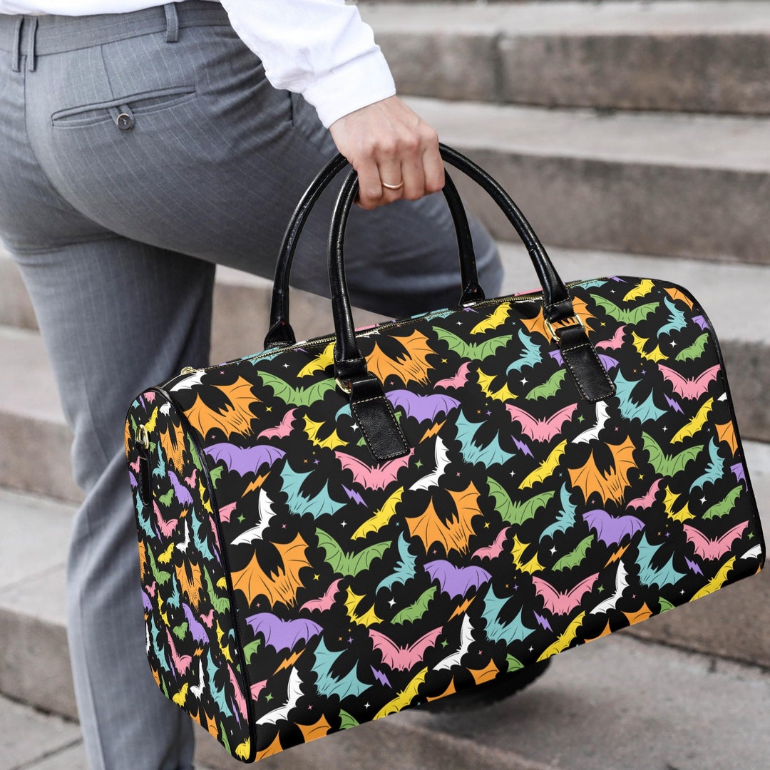 Pastel Rainbow Goth Bat Travel Luggage Bag, Spooky Gothic Bat Overnight ...