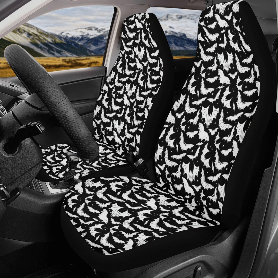 Black White Halloween Gothic Bat Car Seat Covers, Dark Aesthetic Auto ...
