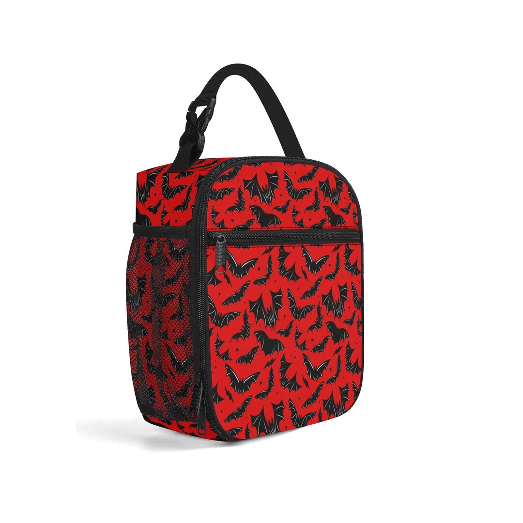 Red Black Bat Lunch Bag, Gothic Bat Lunch Tote, Gothic Lunch Bag ...