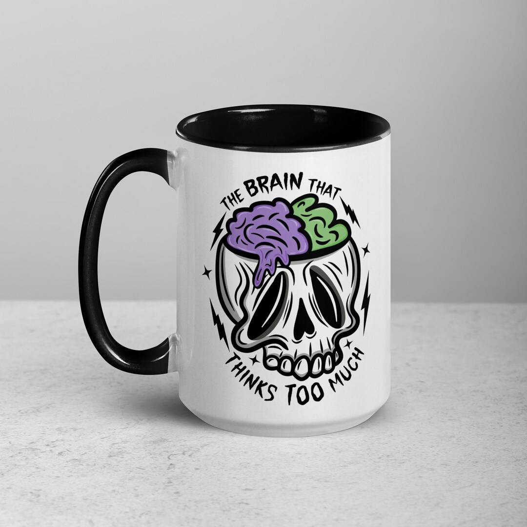 Cute Gothic Halloween Brain Skull Ceramic Coffee Mug, Spooky Cute Skull ...