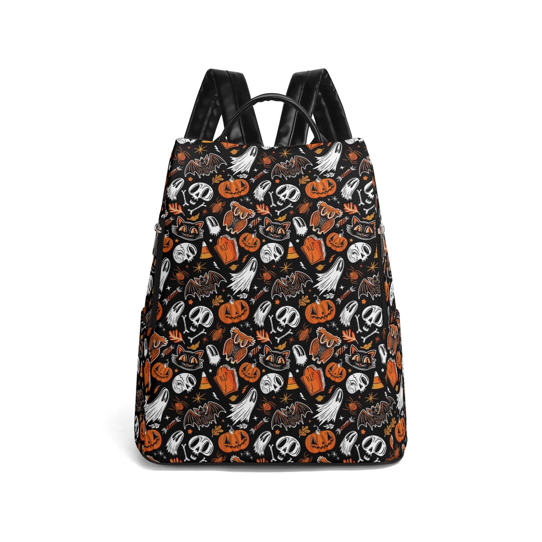 Halloween Skull Black Cat Bat Jack-o-lantern Ghost Travel Backpack Bag ...