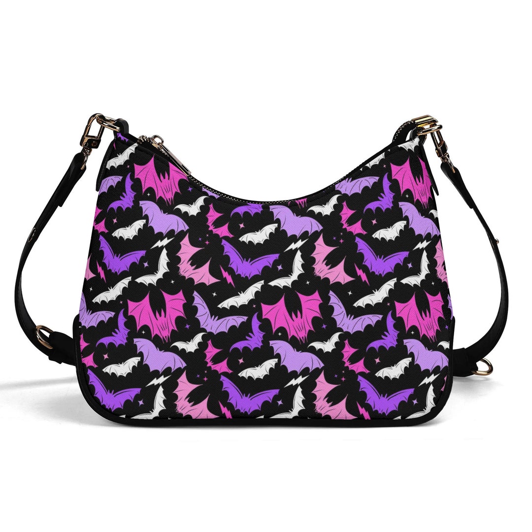 Gothic Goth Halloween Bat Pink Purple Small Purse Bag, Halloween Gothic ...