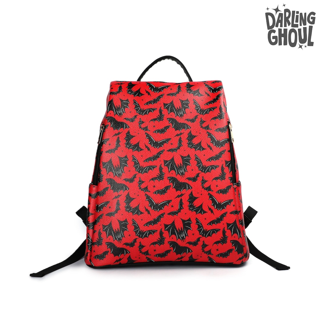Gothic Bats Black Red Spooky Travel Backpack Bag, Spooky Halloween Bats ...
