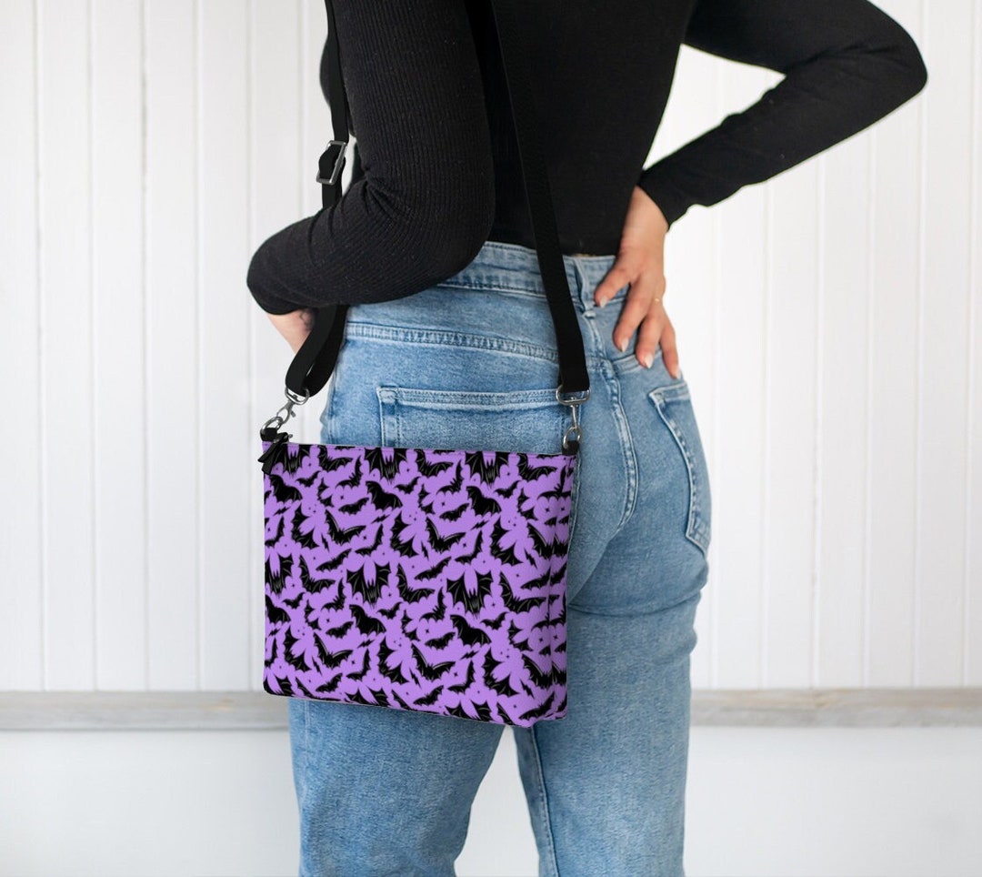 Gothic Bats Purple Black Crossbody Bag Purse, Dark Academia Bat Purse ...