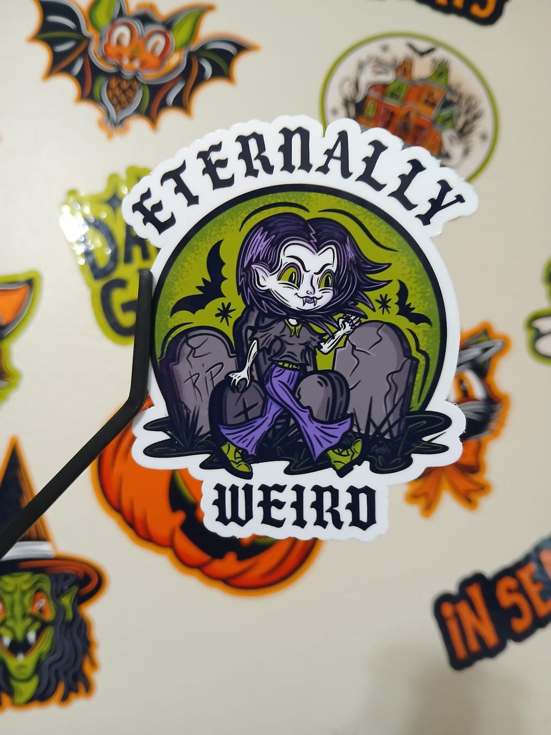 Spooky Cemetery Vampire Ghoul Bats Vinyl Sticker, Bookish Tablet Laptop ...