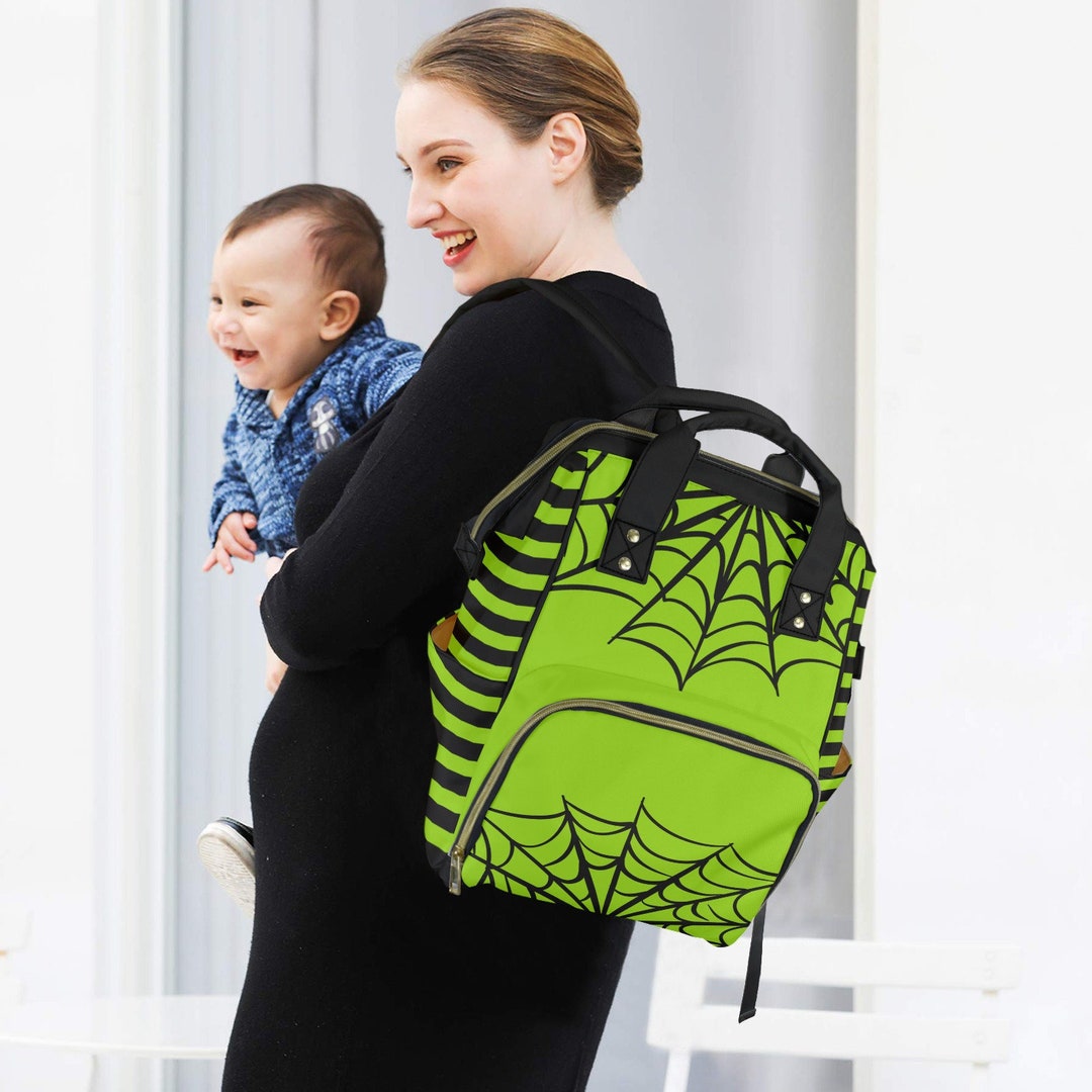 Gothic Green Black Spiderweb Stripe Diaper Bag Backpack, Spooky ...
