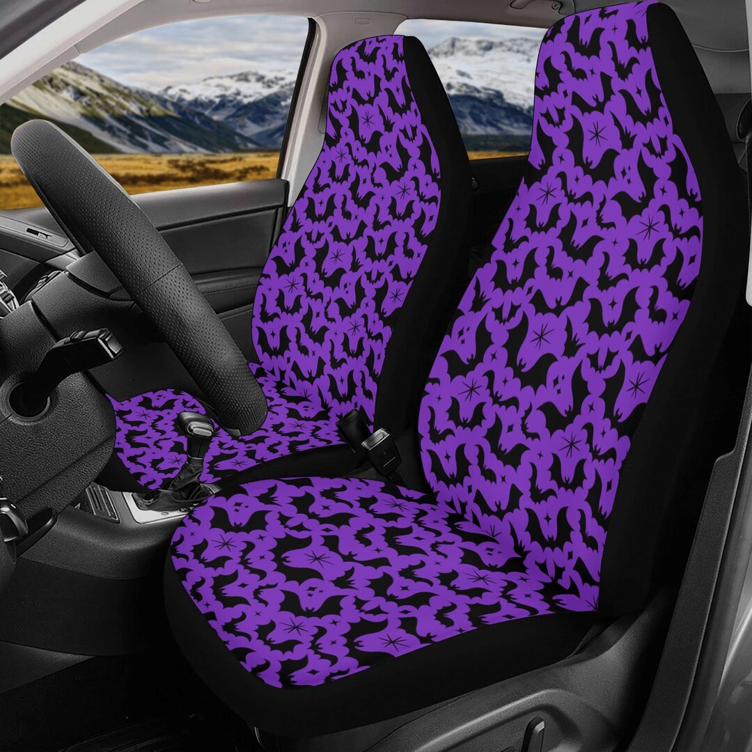 Purple Black Gothic Bat Car Seat Covers, Spooky Halloween Auto Decor ...