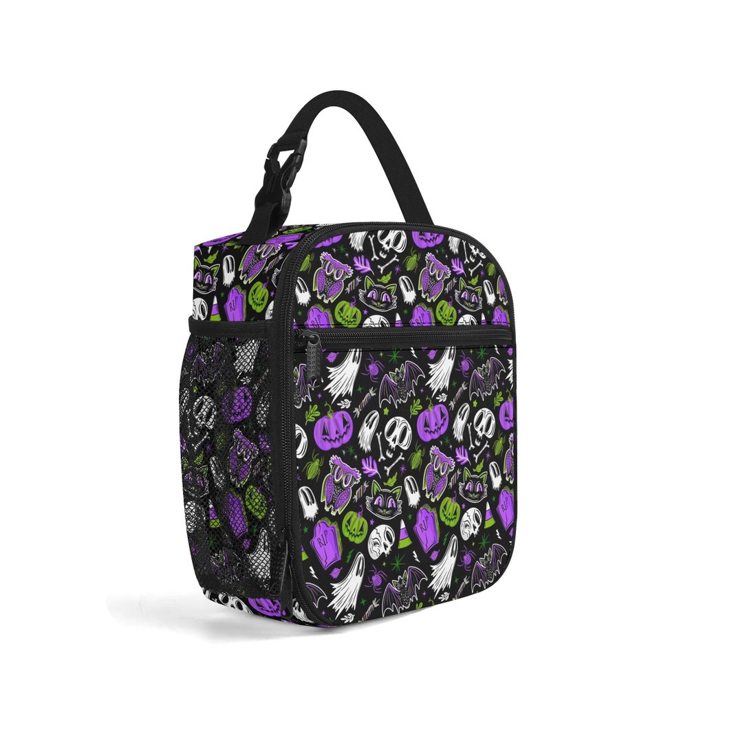 Spooky Pumpkin Ghost Skull Bat Black Cat Lunch Bag, Gothic Lunch Tote ...