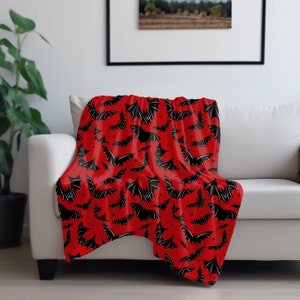 Spooky Gothic Bats Blanket, Gothic Bat Faux Sherpa Blanket, Bat Minky ...