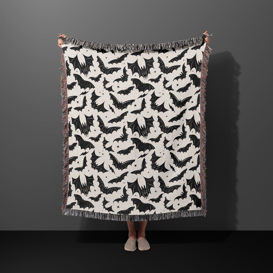 Gothic Bats Halloween Woven Blanket, Bats Woven Blanket, Woven Gothic ...