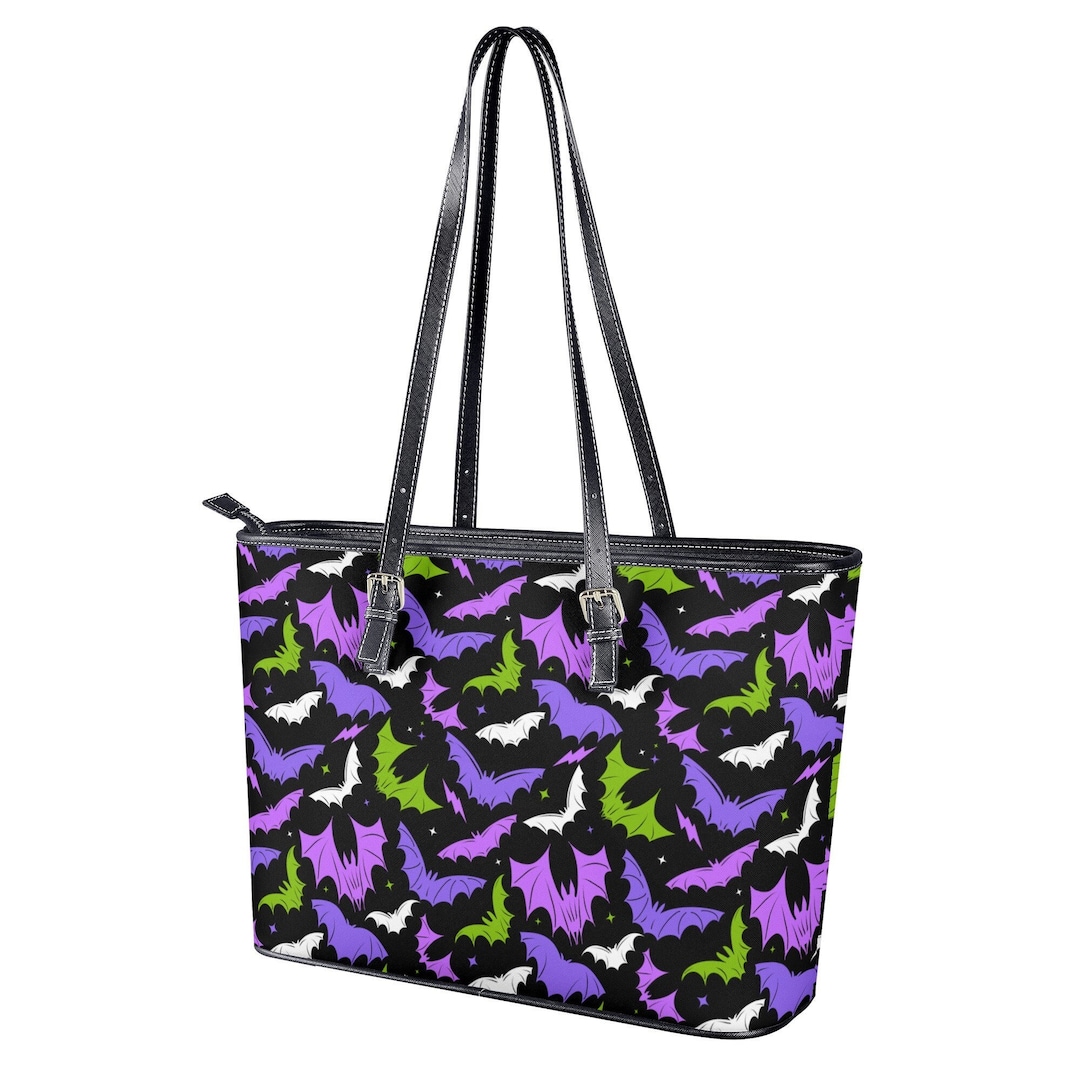 Halloween Tote Bag, Gothic Bats Tote Bag, Gothic Bats Faux Leather Tote ...