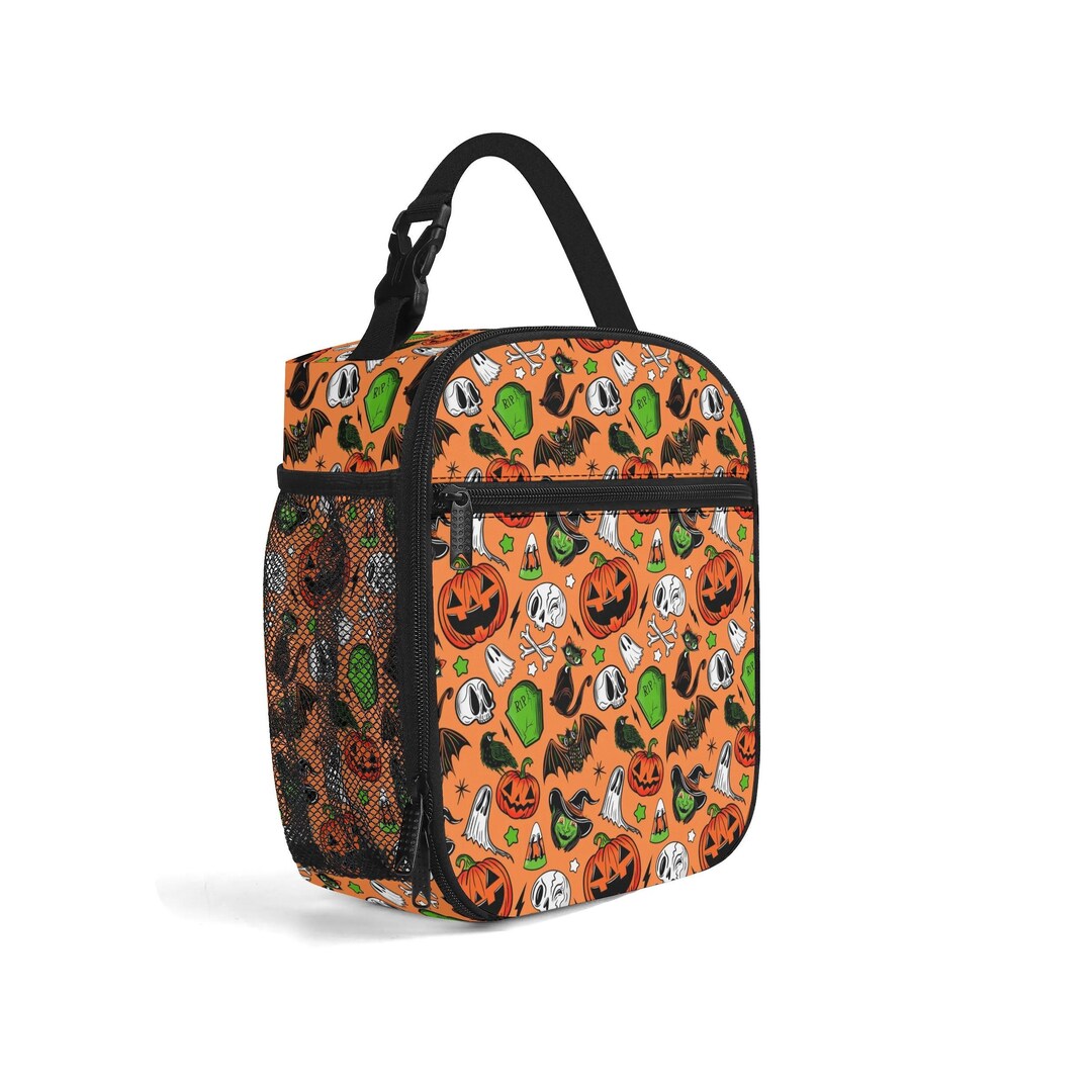 Spooky Pumpkin Ghost Skull Bat Black Cat Lunch Bag, Gothic Lunch Tote ...