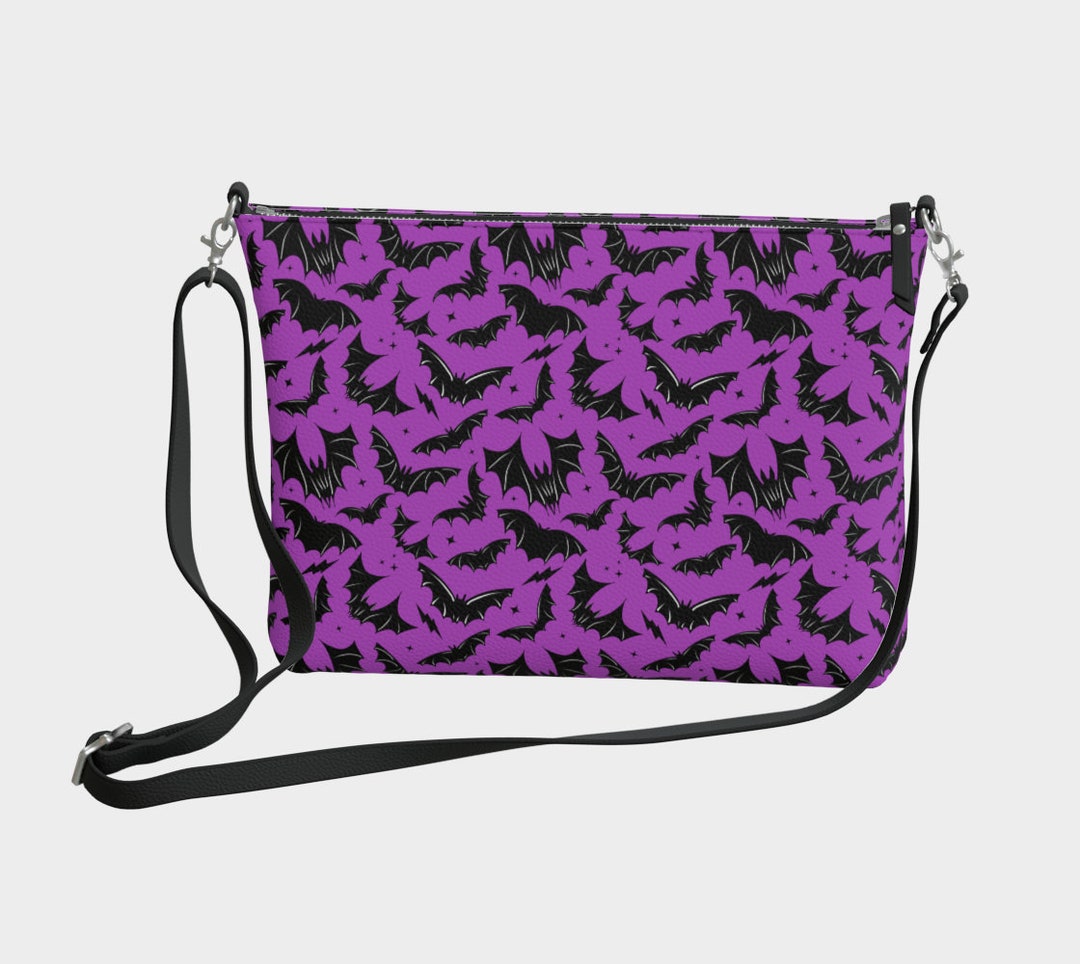 Gothic Bats Purple Black Crossbody Bag Purse, Dark Academia Bat ...