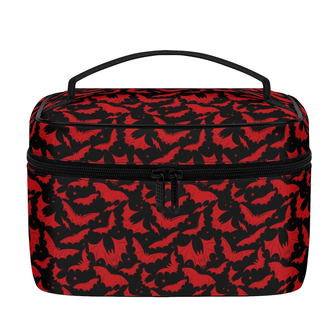 Dark Aesthetic Red and Black Bat Print Makeup Case - Gothic Style ...
