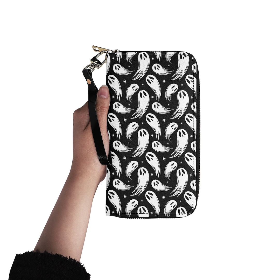 Spooky Ghost Halloween Wallet With Wrist Strap Black White Ghost ...