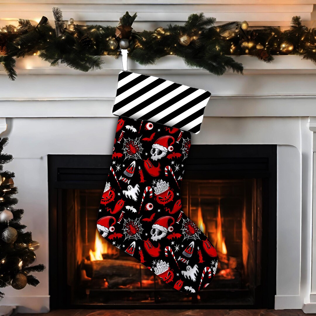 Spooky Personalized Stocking, Creepy Creepmas Santa Skull Stripes ...