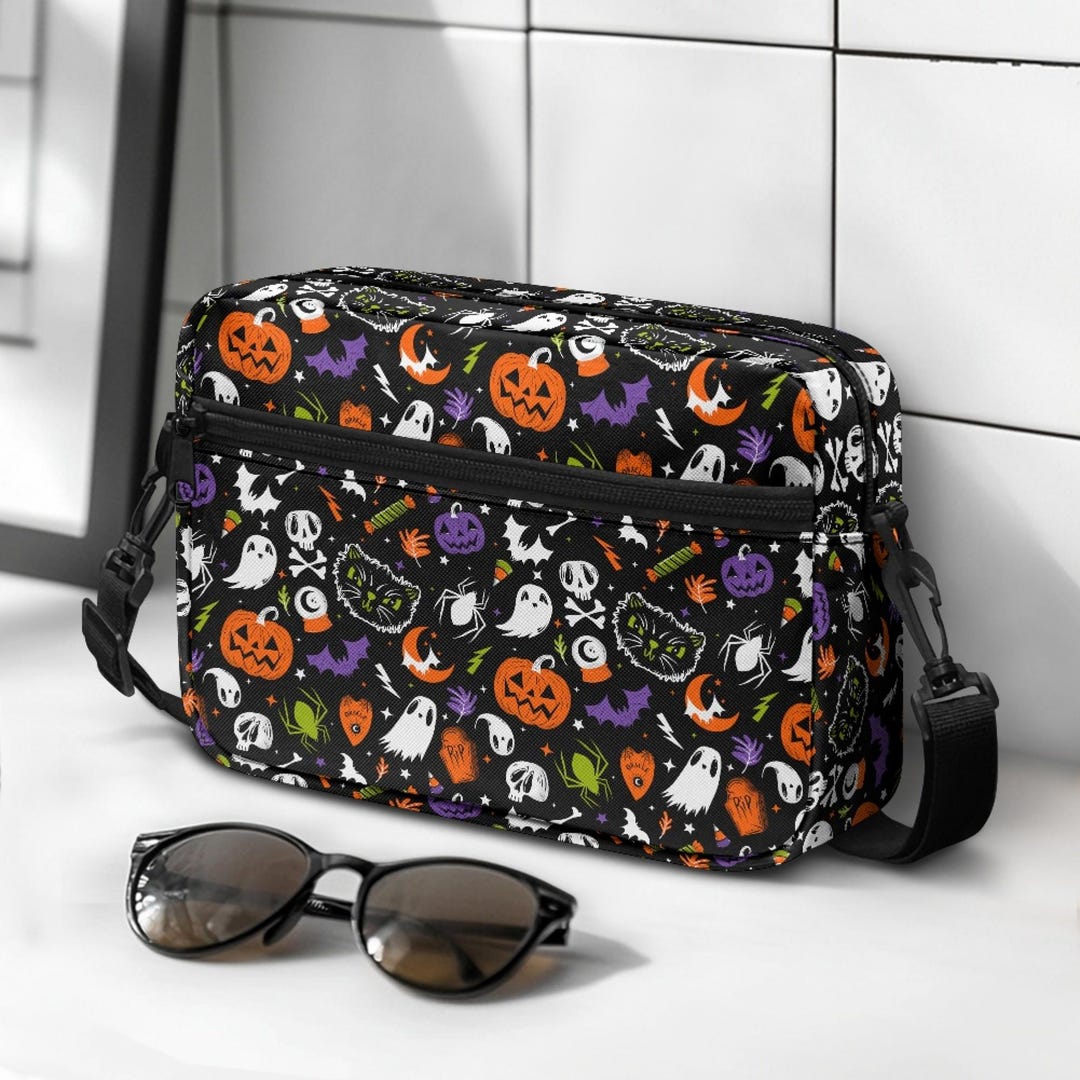 Halloween Gothic Black Cat Skull Ghost Pumpkin Purse, Spooky Gothic ...